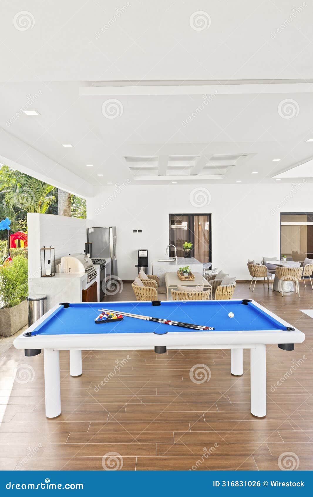 Billiard Table in a Stylish Living Room Stock Photo - Image of balls ...
