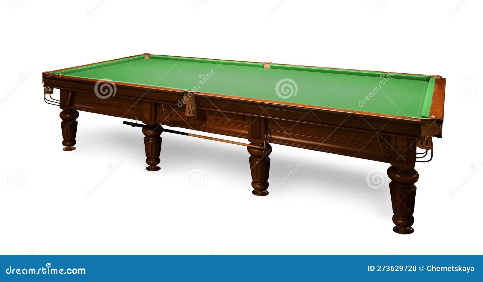 Billiard Table with Wooden Cue on White Background Stock Photo - Image ...