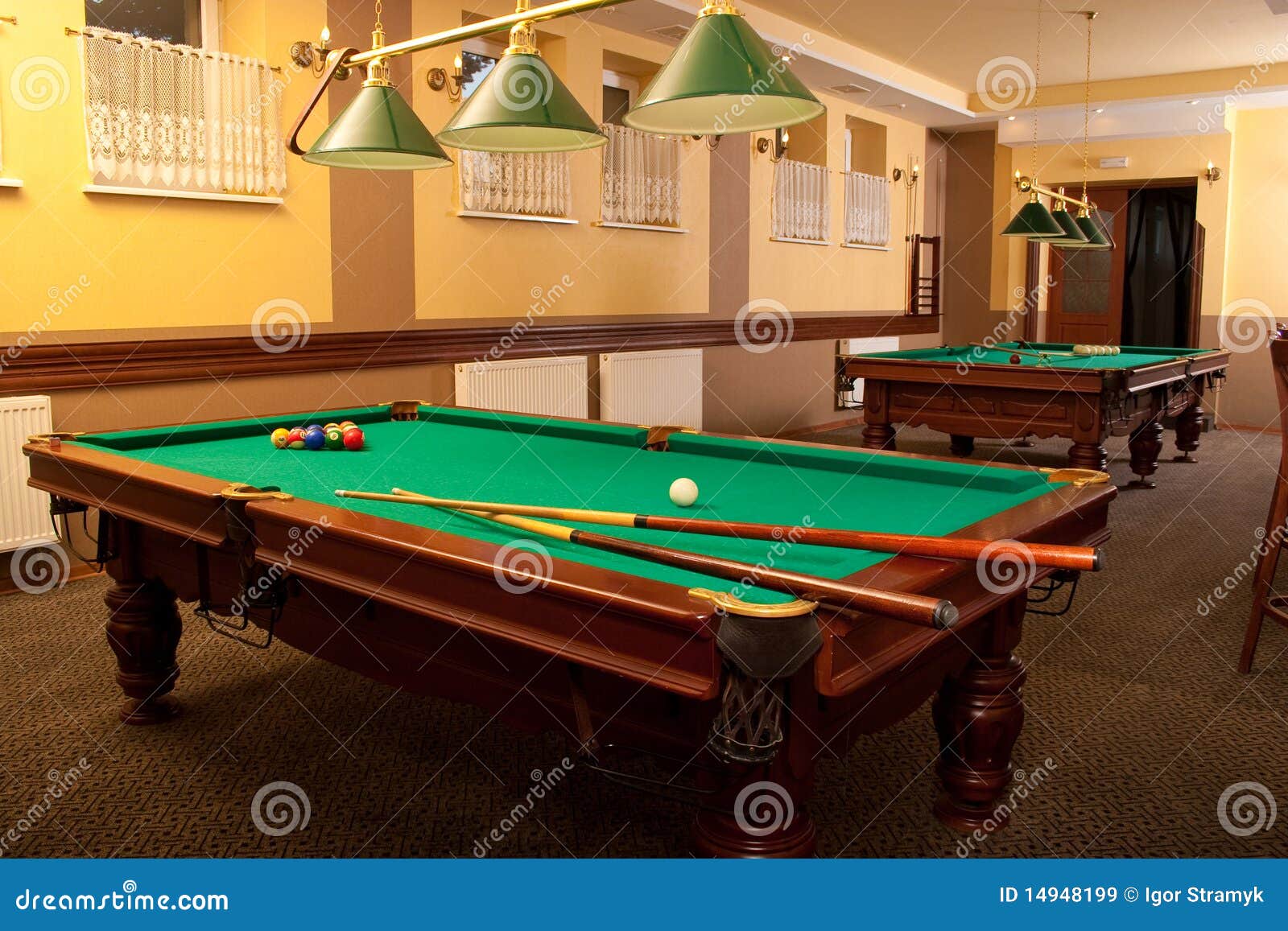 Billiard tables stock image. Image of hotel, hall, club - 14948199