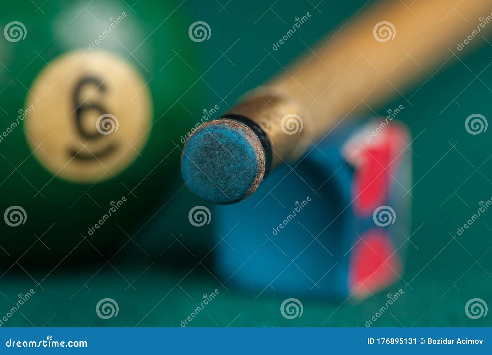 Billiards Balls and Cue on Billiards Table. Billiard Sport Concept ...