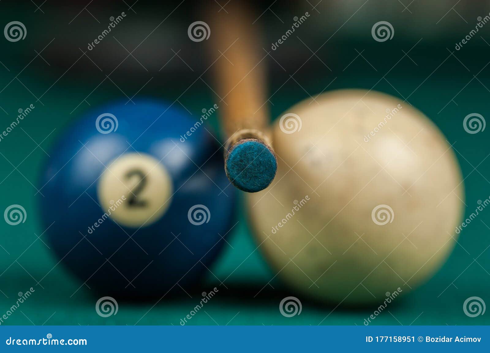 Billiards Balls and Cue on Billiards Table. Billiard Sport Concept ...