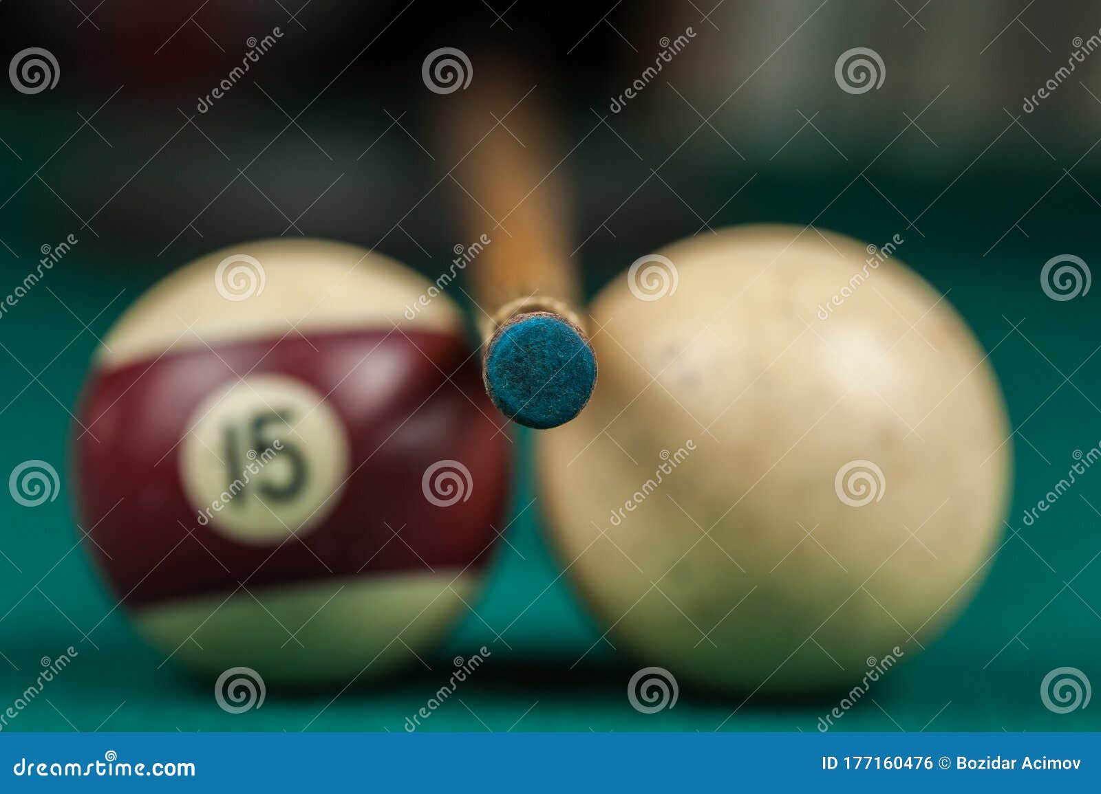 Billiards Balls and Cue on Billiards Table. Billiard Sport Concept ...
