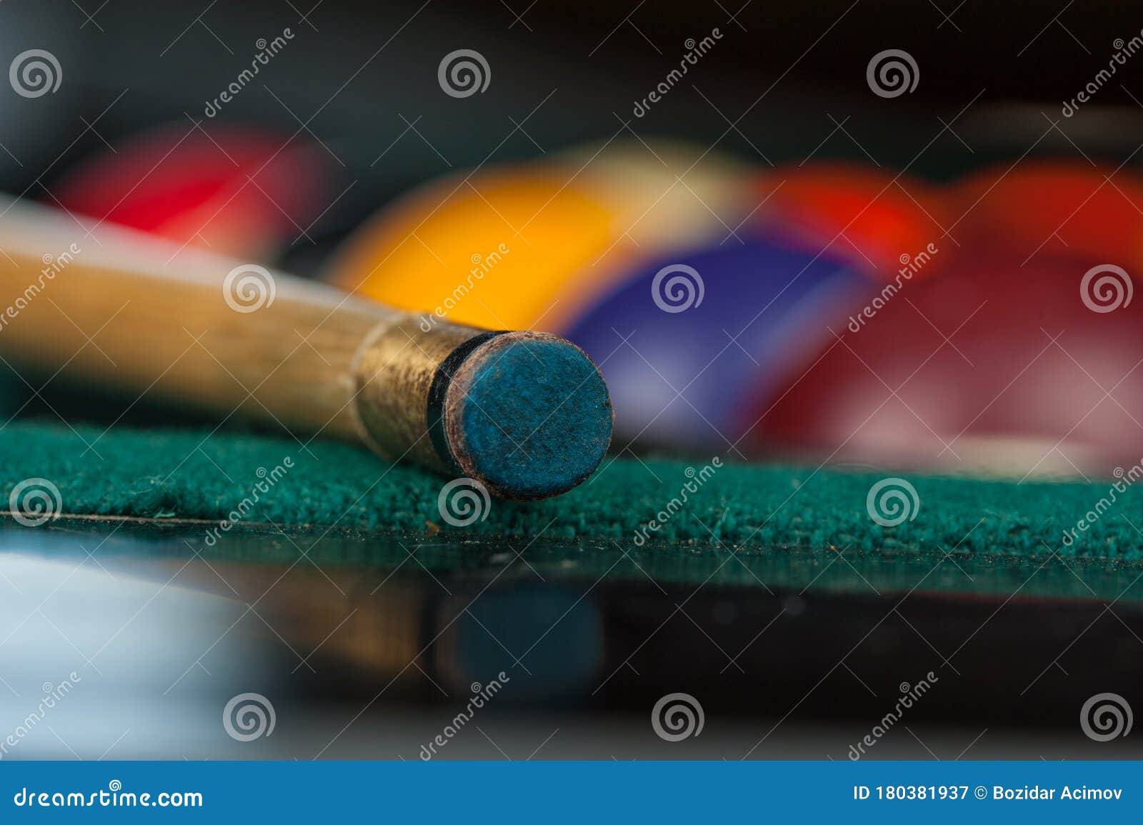 Billiards Balls and Cue on Billiards Table. Billiard Sport Concept ...