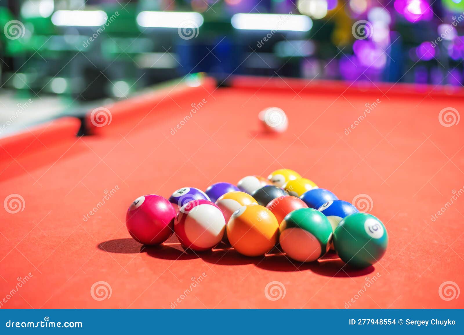 Billiards Balls on Red Table, Stock Photo - Image of preparation, ball ...