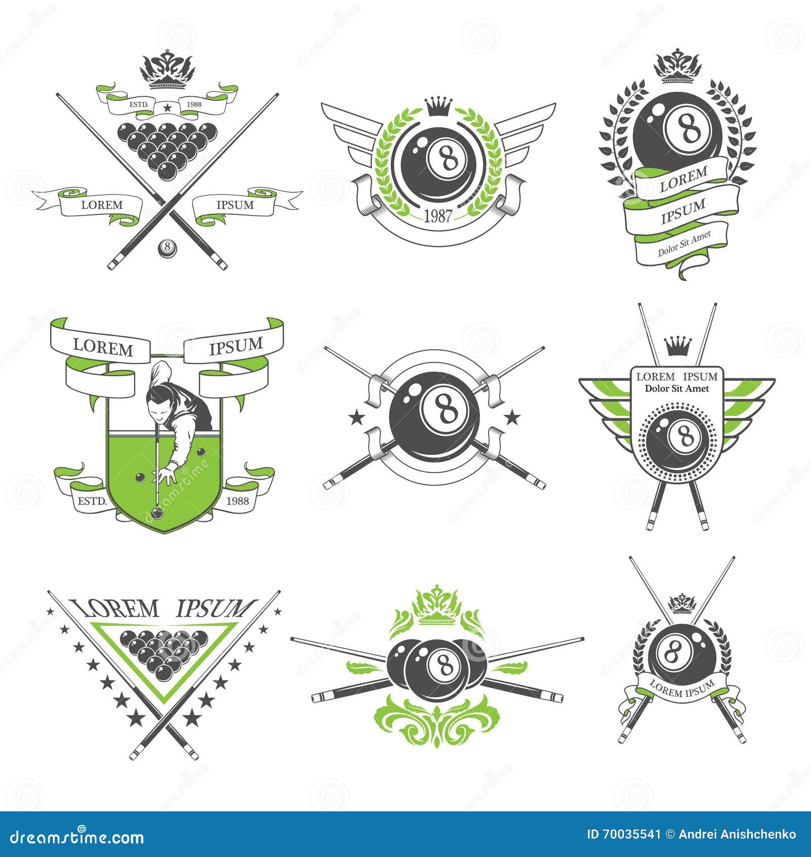 Billiards Emblems and Design Elements Stock Vector - Illustration of ...
