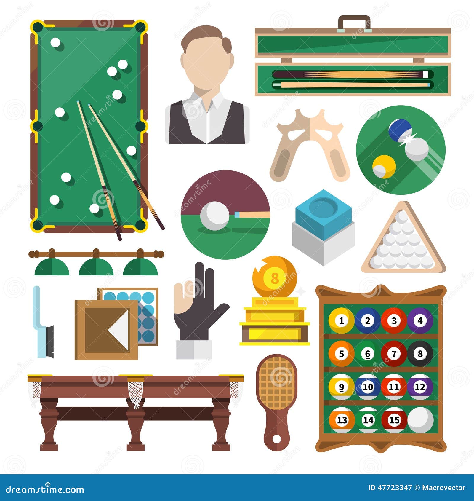 Billiards Icons Flat stock vector. Illustration of icons - 47723347