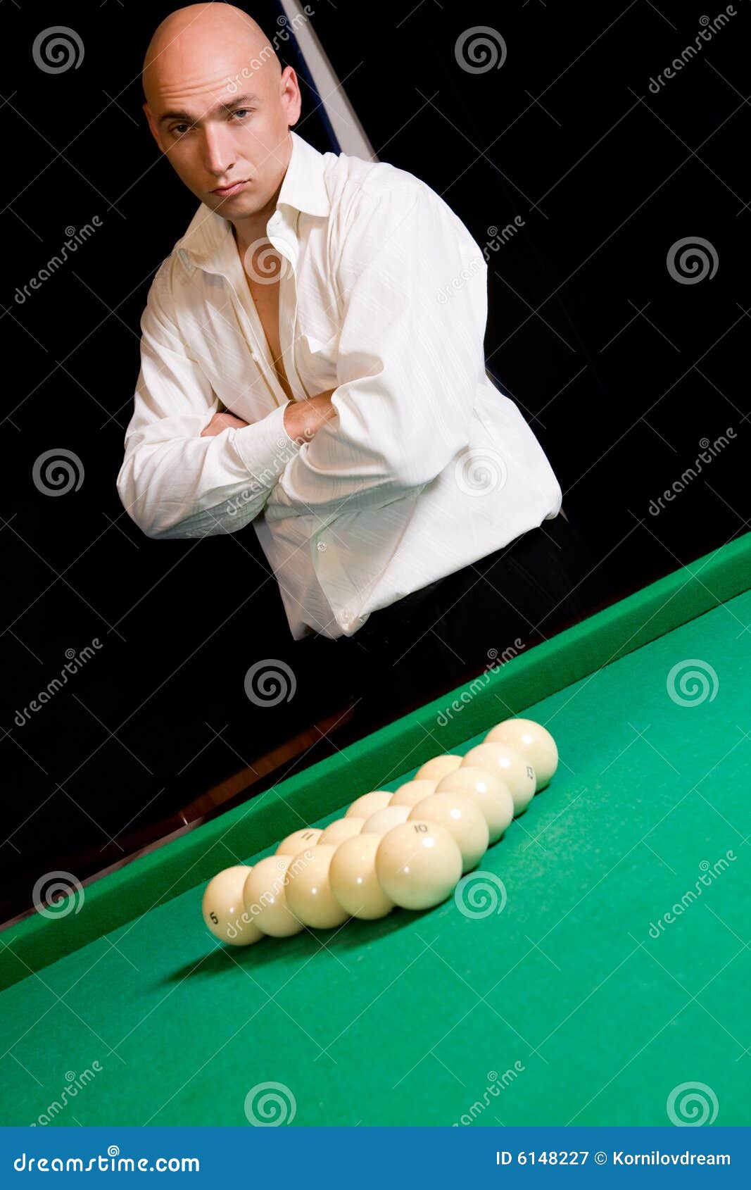 Billiards Player Standing Behind Pool Table Stock Image - Image of ...