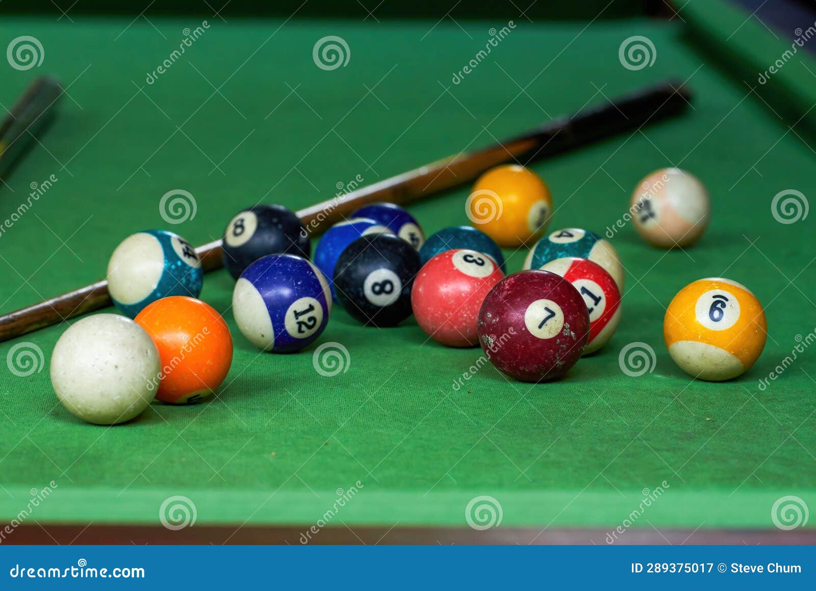 Billiards and Pool Cues on the Pool Table Stock Image - Image of table ...