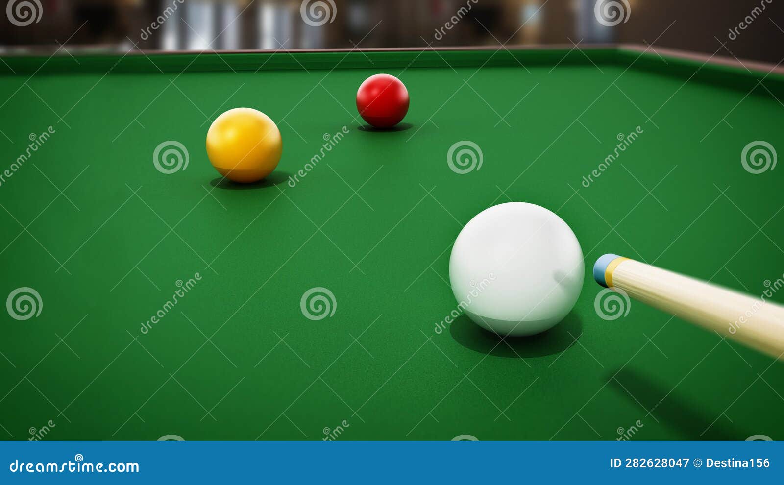 Billiards Table, Balls and Cue. 3D Illustration Stock Illustration ...