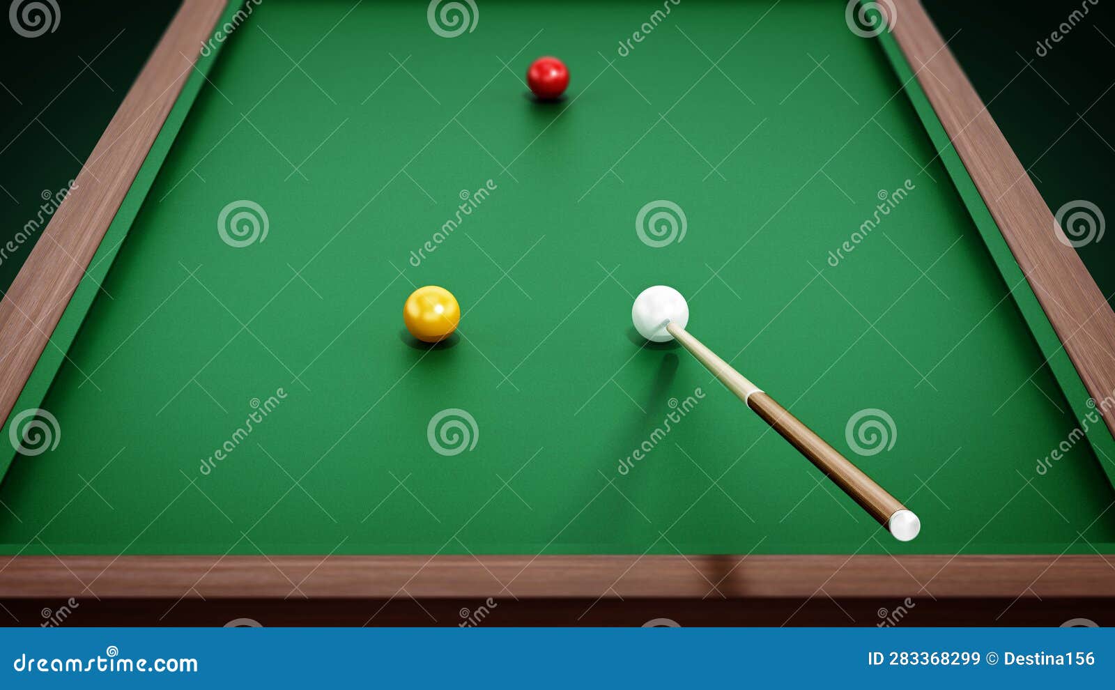 Billiards Table, Balls and Cue. 3D Illustration Stock Illustration ...