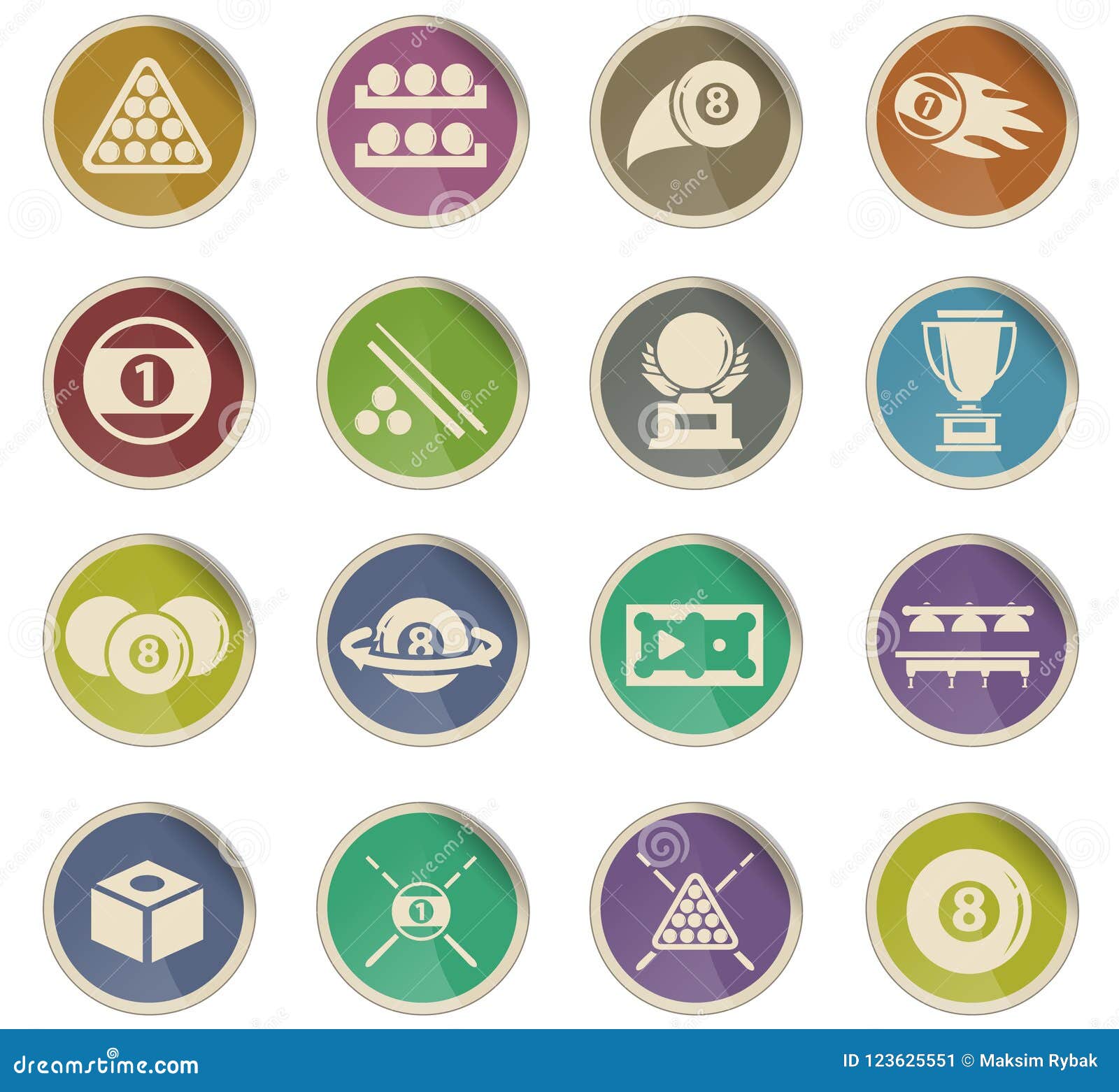 Billiards icon set stock vector. Illustration of billiards - 123625551
