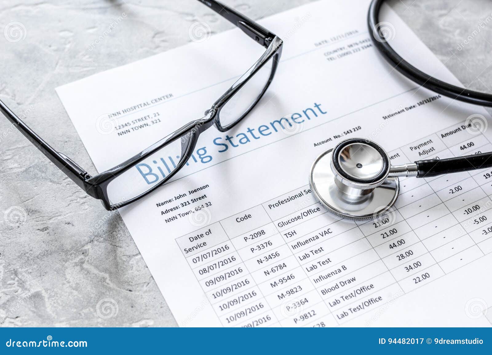 Billing Statement for for Medical Service in Doctor`s Office Background ...