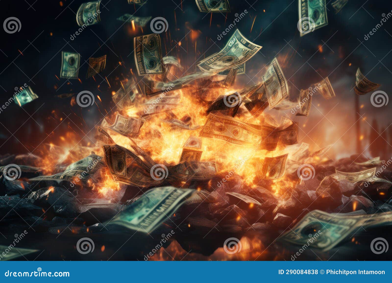 Billionaire with Dollar Money Fly on Air and Burn. Illustration ...