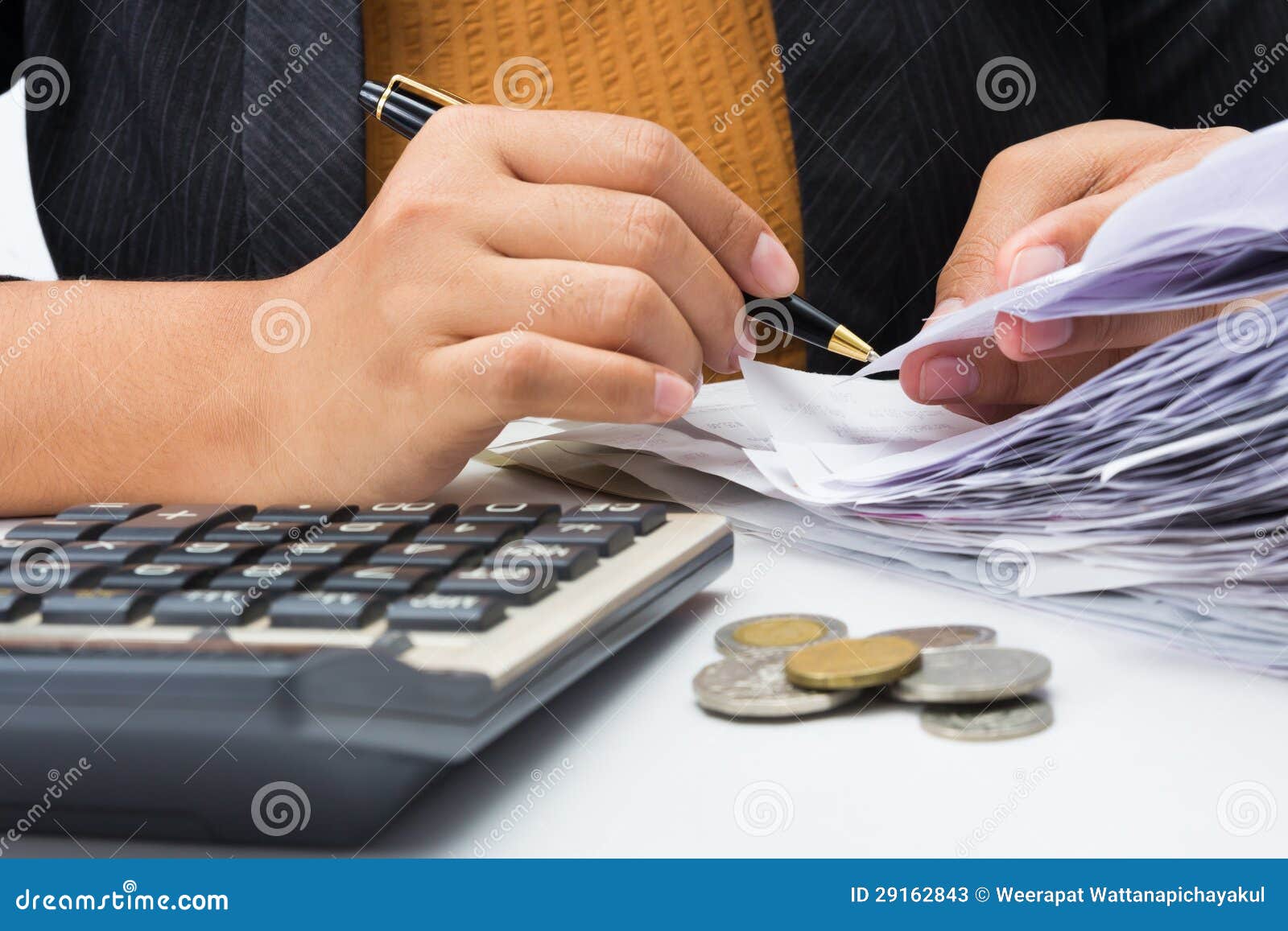 Bills to calculate stock image. Image of closeup, coins - 29162843