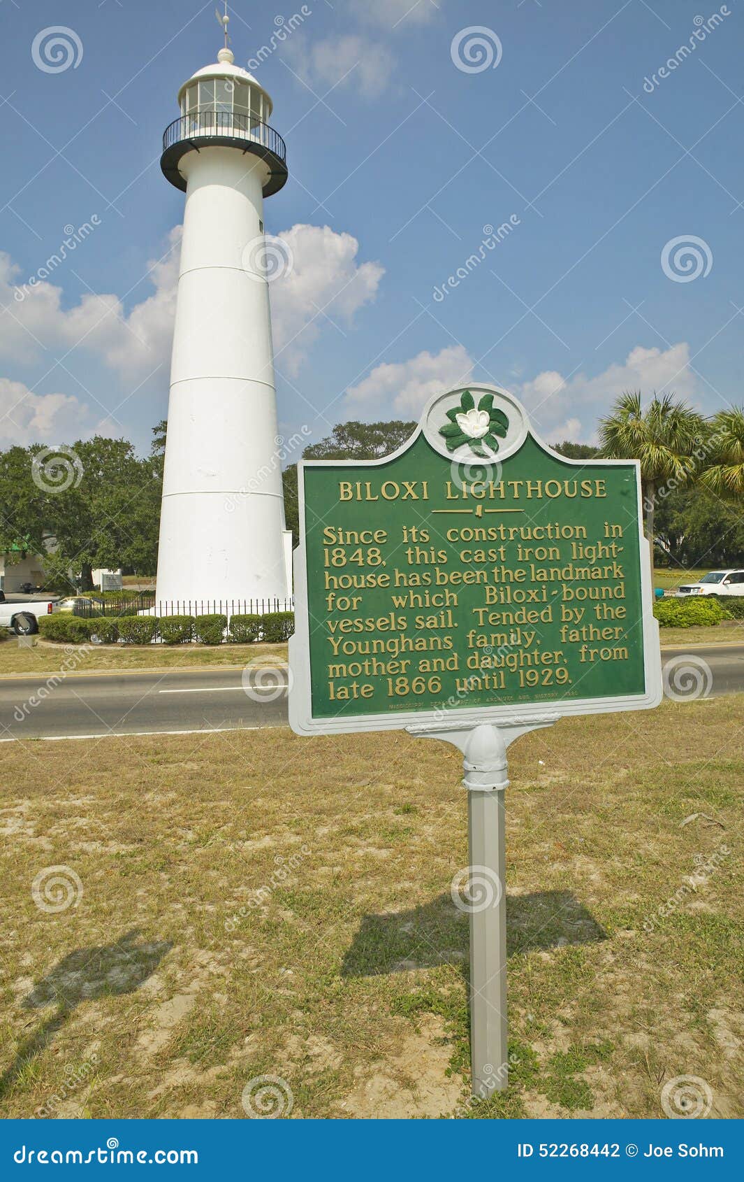 Biloxi Lighthouse and Information Sign in Biloxi, MS Editorial ...