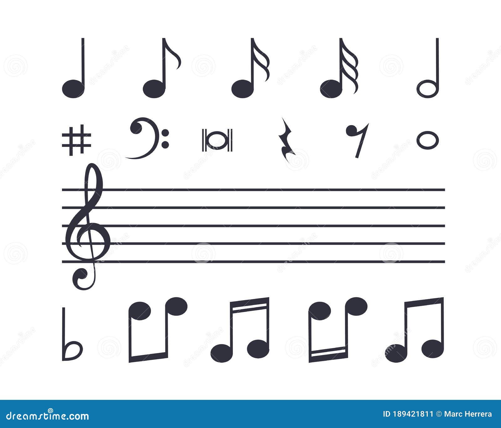 Variety of Musical Notes Set Stock Illustration - Illustration of curve ...