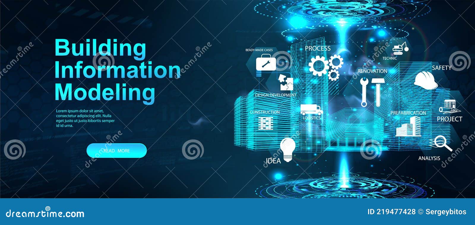 Bim Building Information Modeling Concept Banner Hologram 3d Model