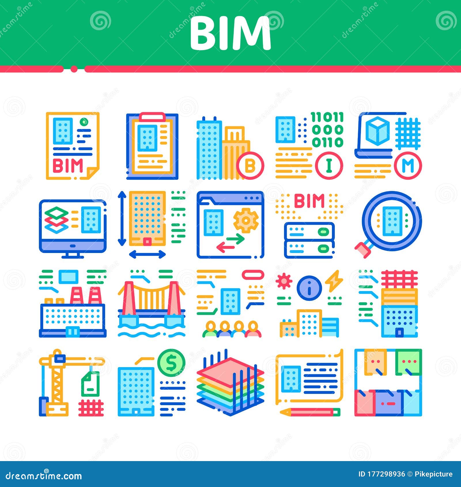 Bim Building Information Modeling Icons Set Vector Stock Vector ...