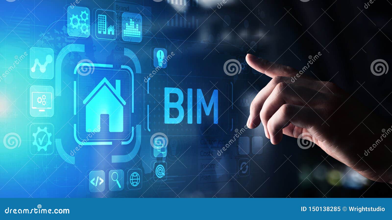 BIM Building Information Modeling Technology Concept on Virtual Screen ...