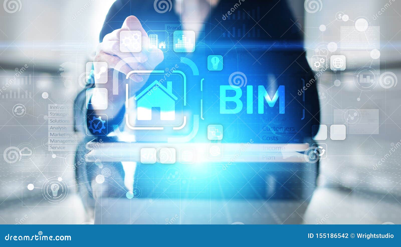 BIM Building Information Modeling Technology Concept on Virtual Screen ...