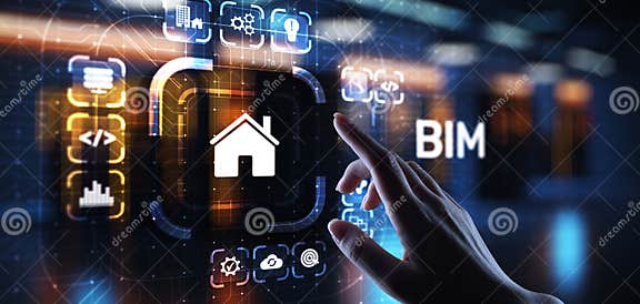 BIM Building Information Modeling Technology Concept on Virtual Screen ...