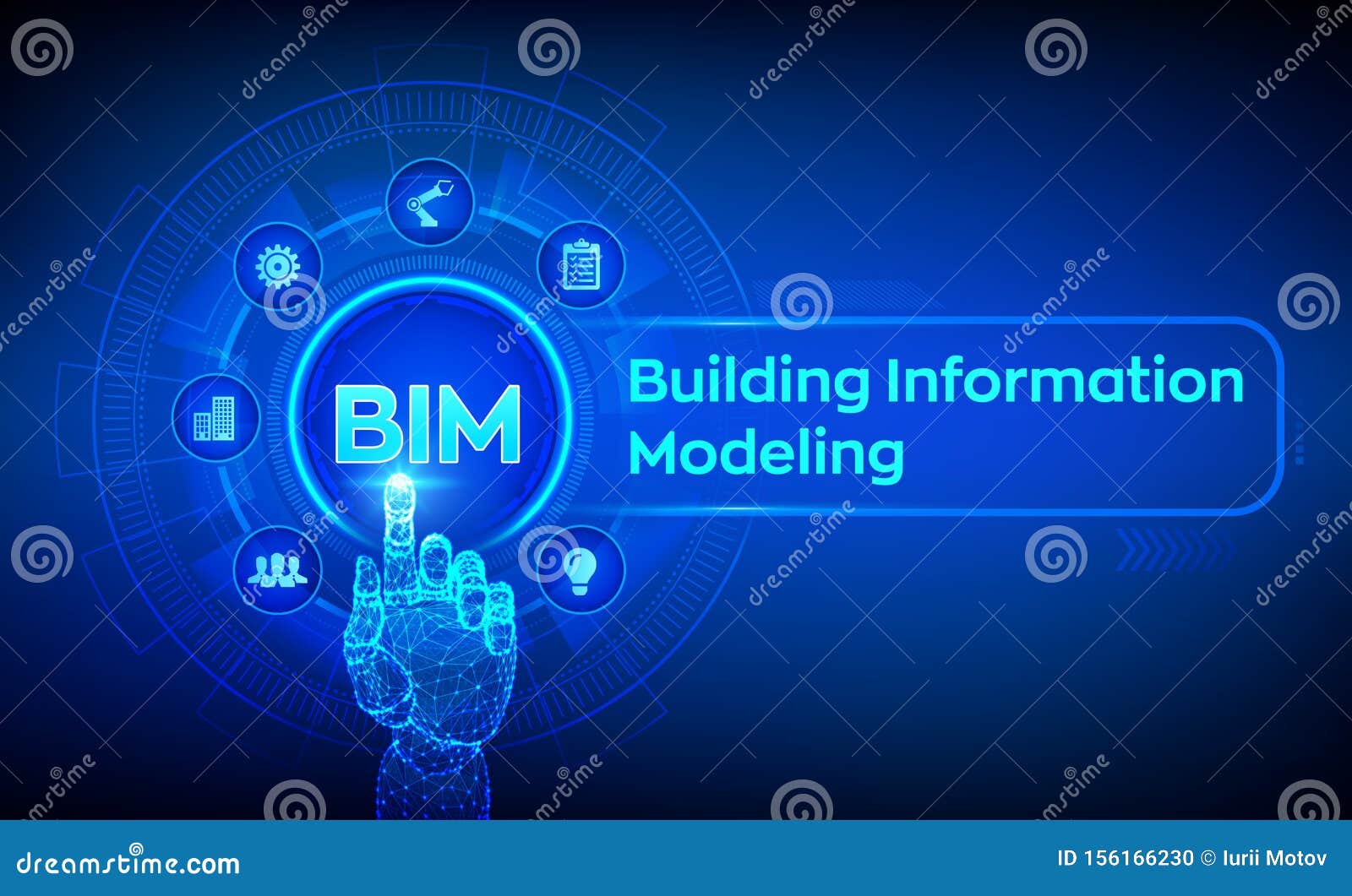 BIM. Building Information Modeling Technology Concept on Virtual Screen ...