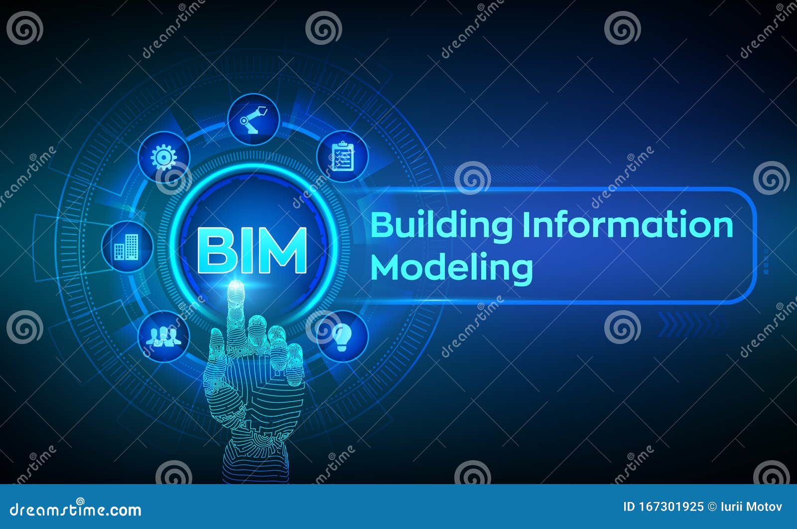 BIM. Building Information Modeling Technology Concept on Virtual Screen ...