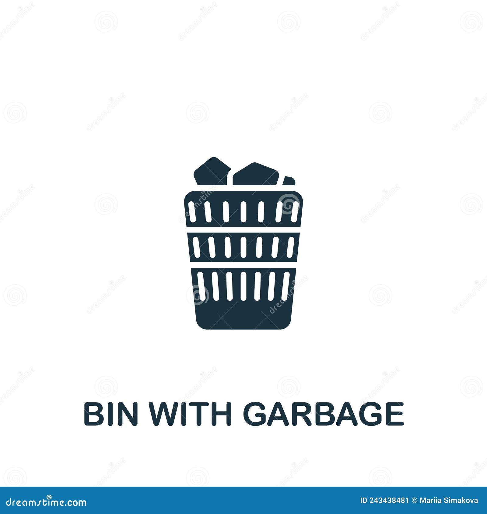 Bin with Garbage Icon. Monochrome Simple Icon for Templates, Web Design ...