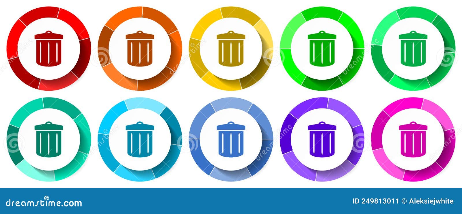 Bin Icon Set, Garbage Flat Design Vector Illustration in 10 Colors ...
