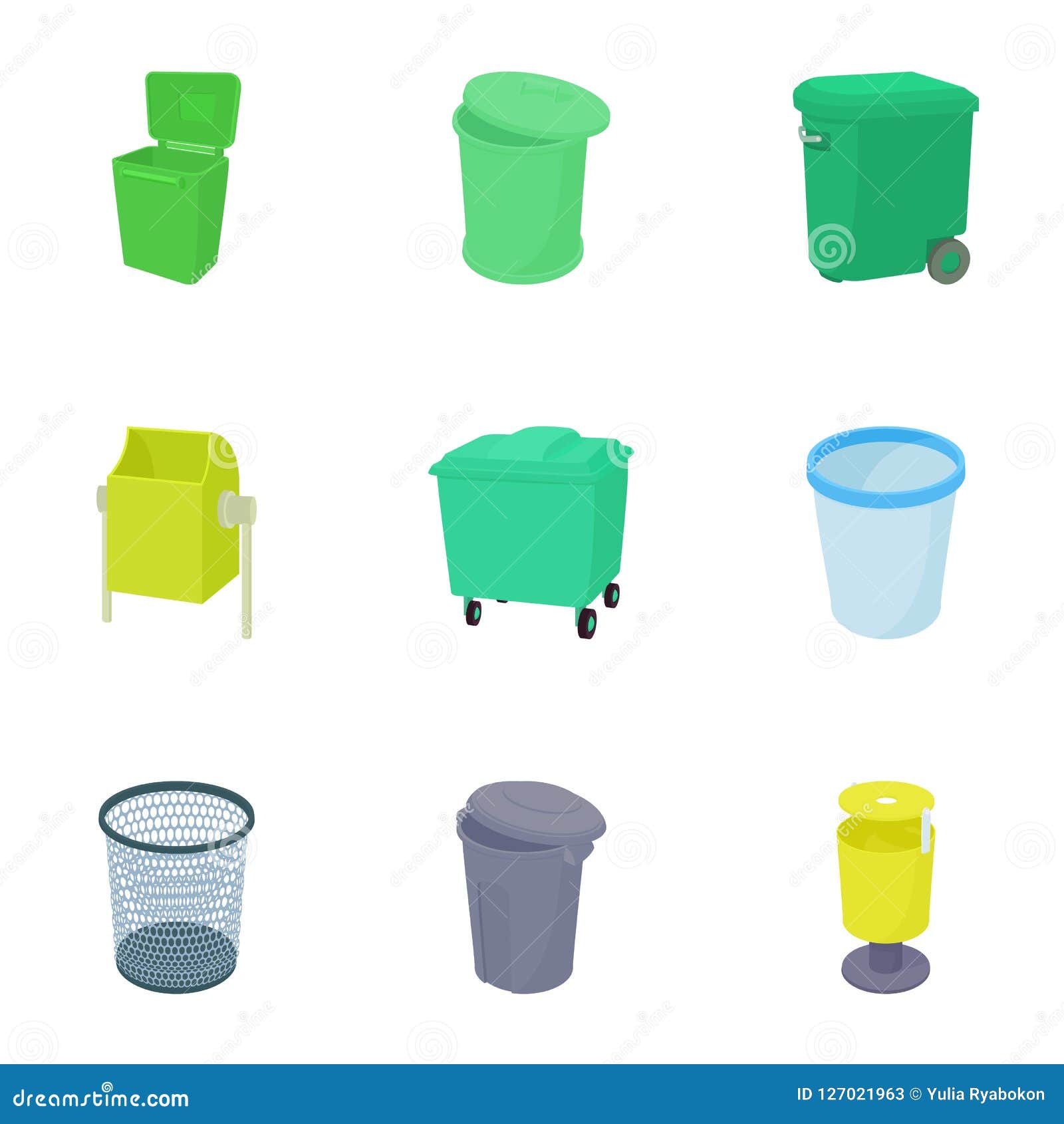 Bin Icons Set, Cartoon Style Stock Illustration - Illustration of ...