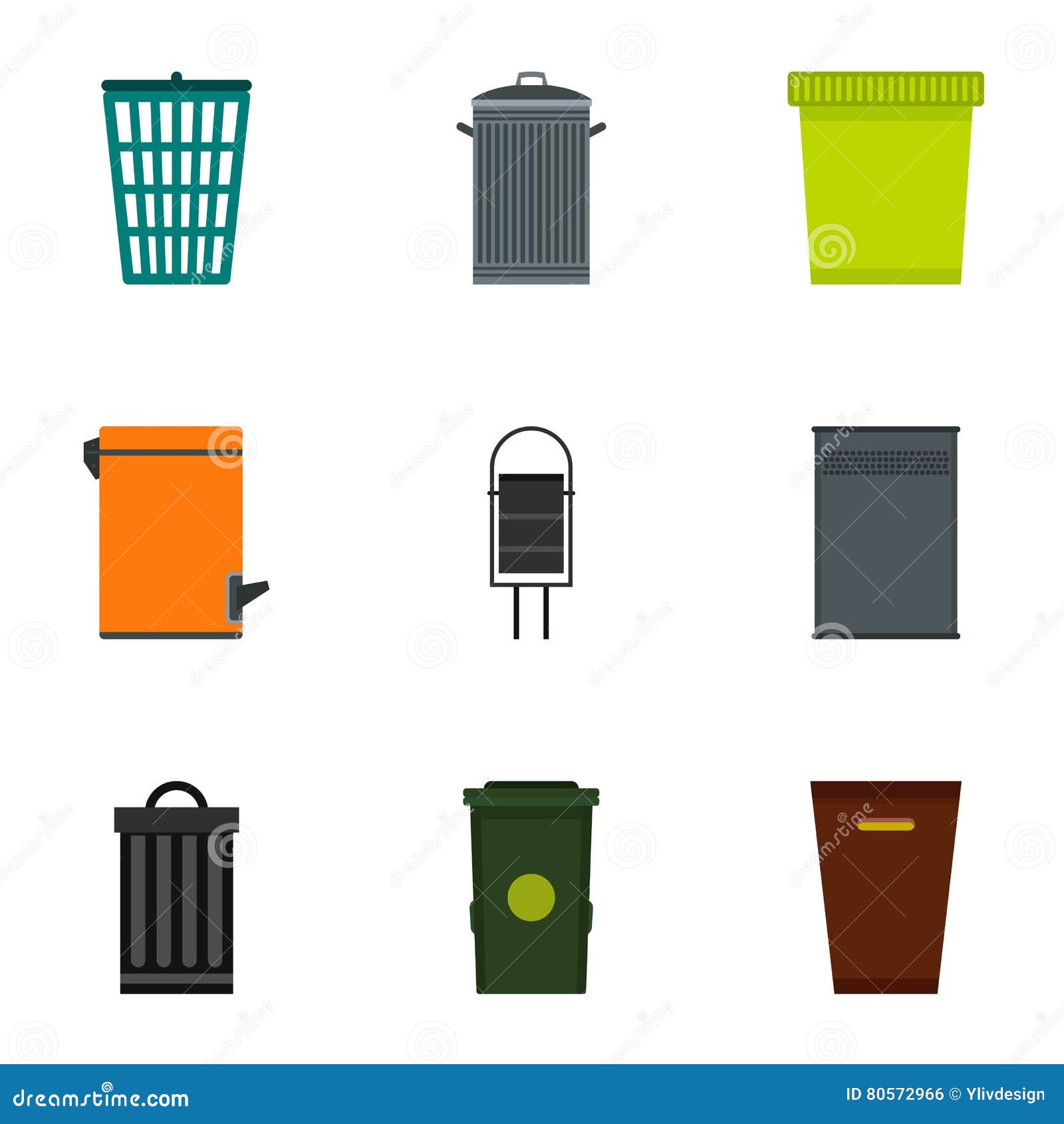 Bin icons set, flat style stock vector. Illustration of reduce - 80572966