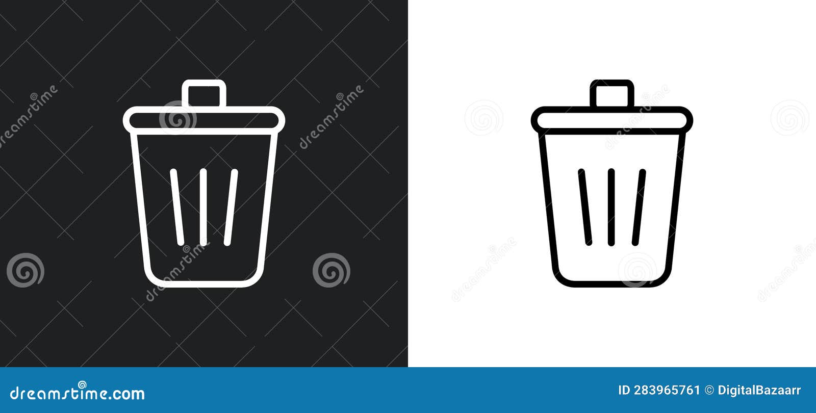 Bin Outline Icon in White and Black Colors. Bin Flat Vector Icon from ...