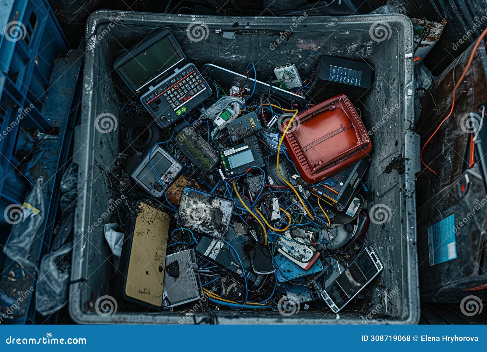 Bin Overflowing with Discarded Electronic Devices, Concept of E-waste ...