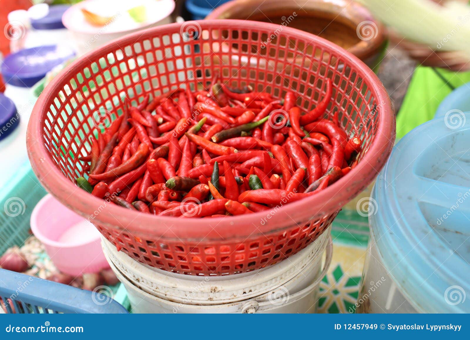 Bin with Red Chilli Pepper on Thai Kitchen Stock Image - Image of ...