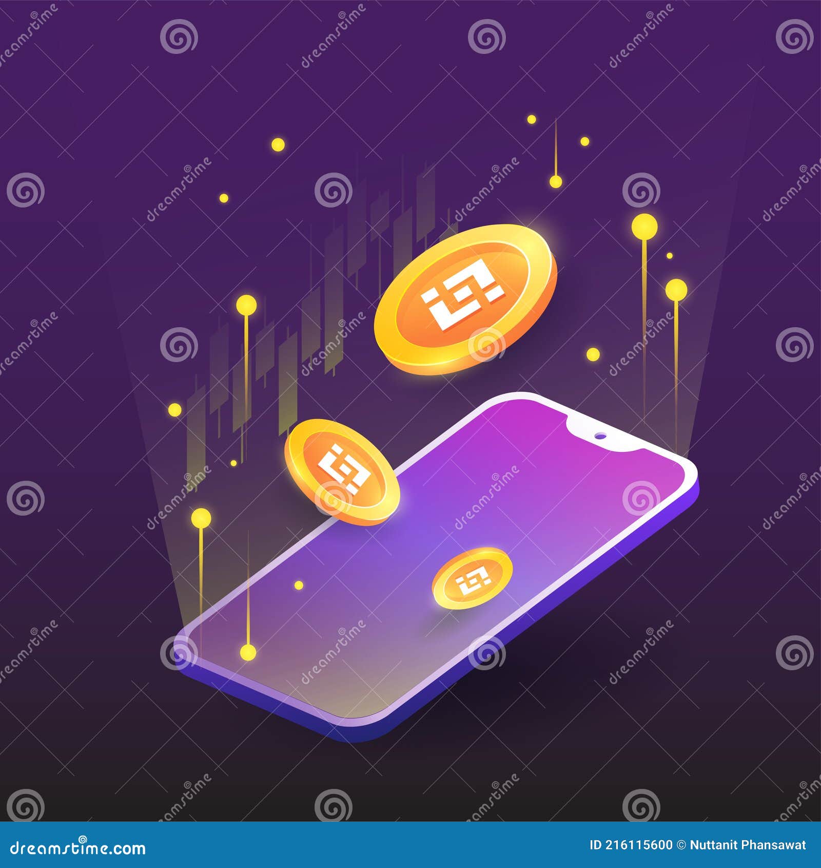 Binance, Exchange Platform Crypto, Token with Phone Vector on Dark ...