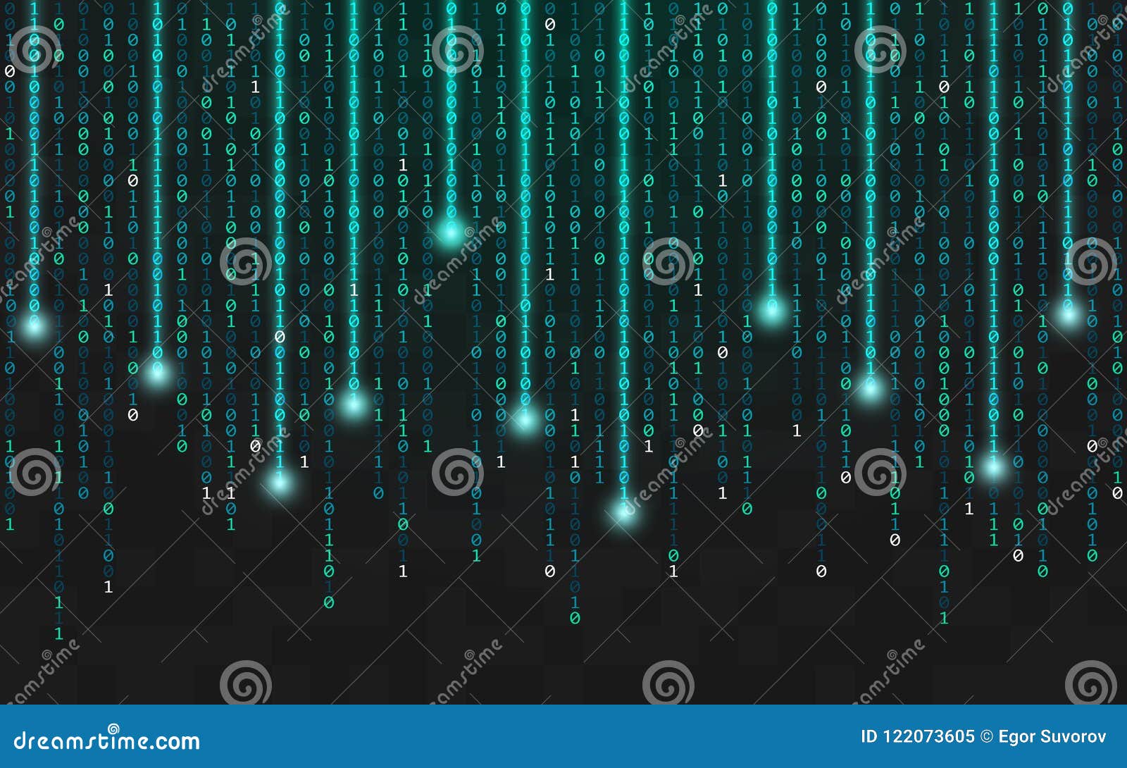 Binary Background. Running Bright Code with Lights. Falling Digits on ...