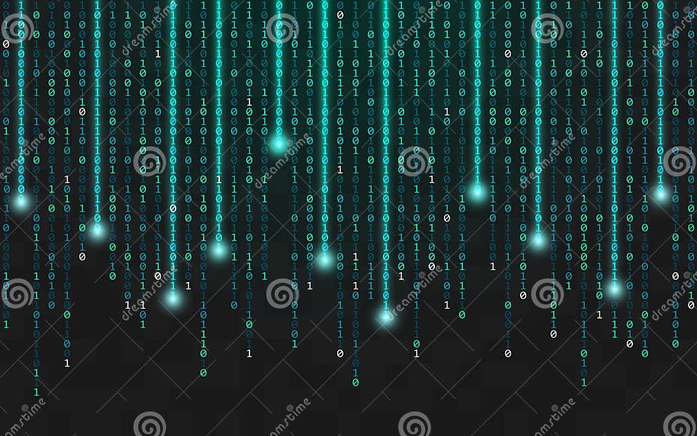 Binary Background Running Bright Code With Lights Falling Digits On Dark Backdrop Hacker
