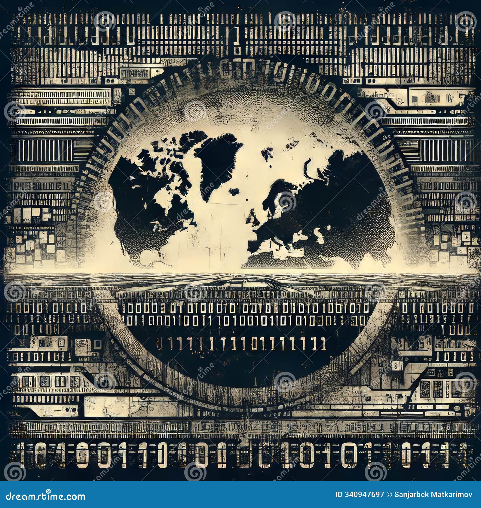 Binary Border a Distressed Border Like Digital Cut with Pixelate Stock ...