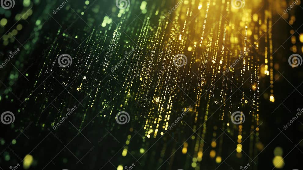 Binary Code Abstract Background Particles Falling Like Rain with Bokeh ...