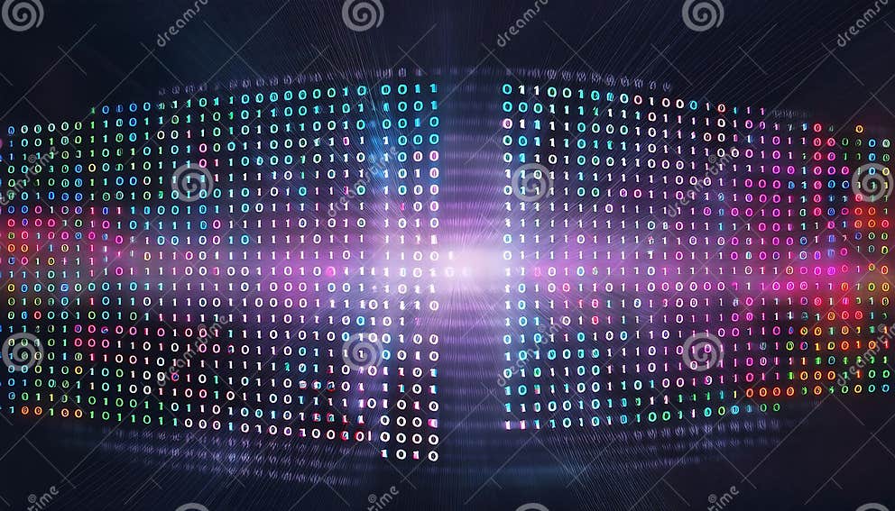 Binary Code 101 Appears Brightly on a Dark Background with Flowing 1s ...