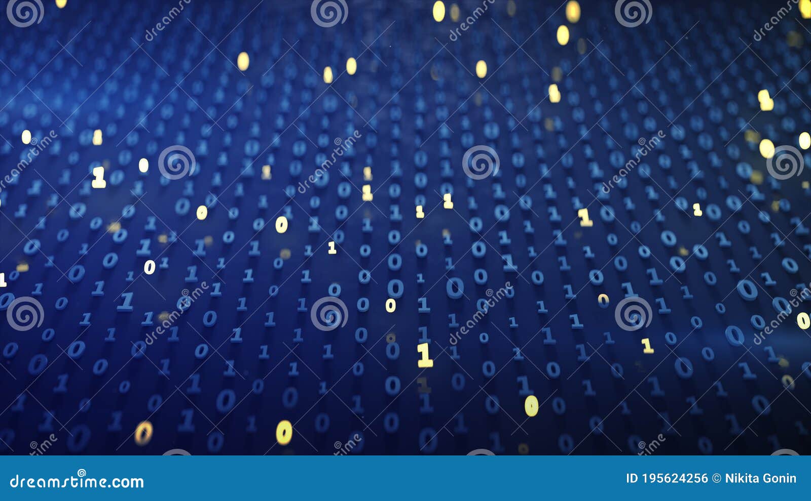 Binary Code Array with Glowing Blue Symbols 3D Render Stock ...