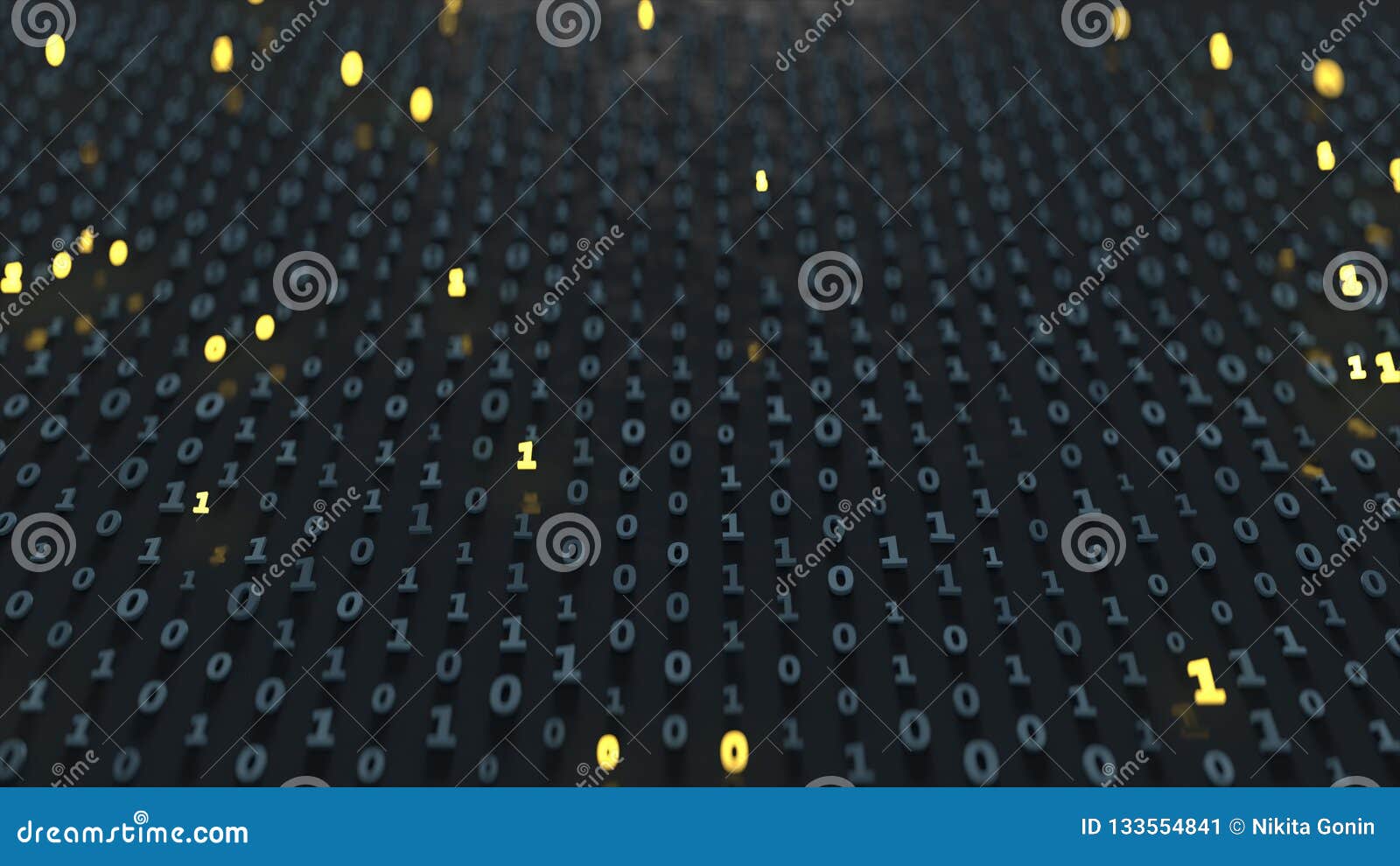 Binary Code Array with Glowing Symbols 3D Render Stock Illustration - Illustration of code ...