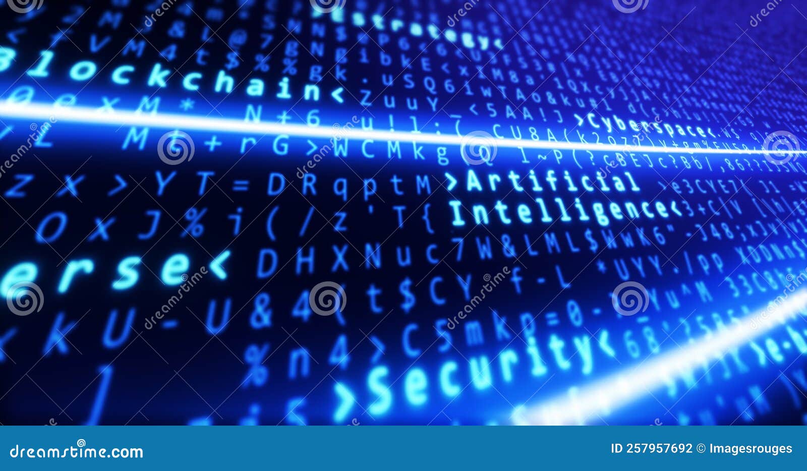 Binary Code with Artificial Intelligence, Block Chain and Security Text Highlighting and Light ...