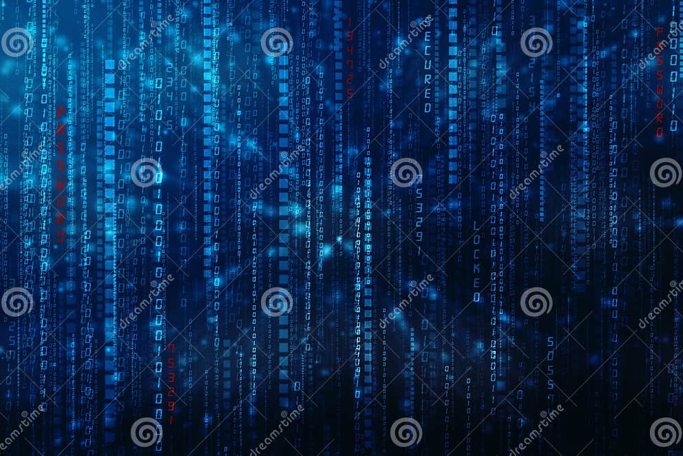 Flowing Number One and Zero Text in Binary Code Format in Technology Background Stock ...