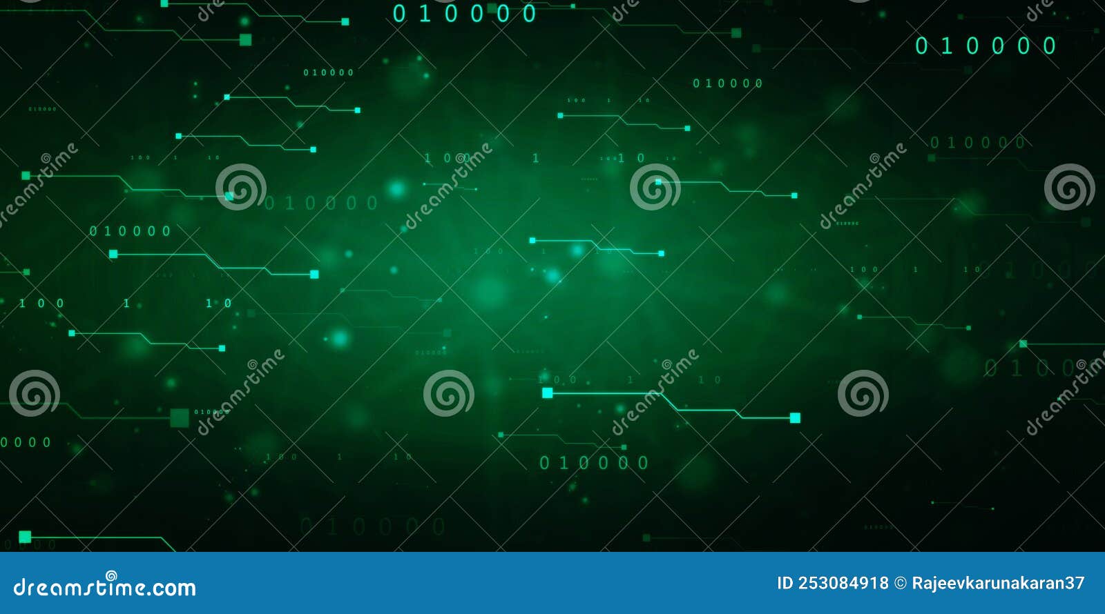 Flowing Number One and Zero Text in Binary Code Format in Technology Background. Stock ...