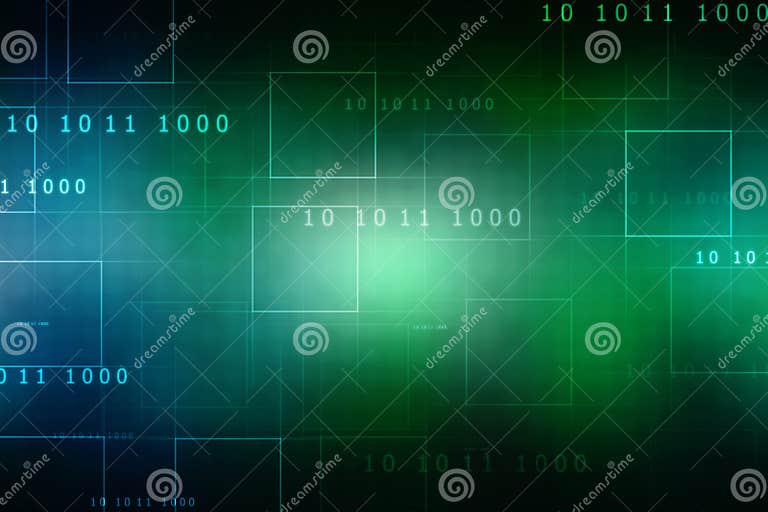 Flowing Number One and Zero Text in Binary Code Format in Technology Background. Stock ...