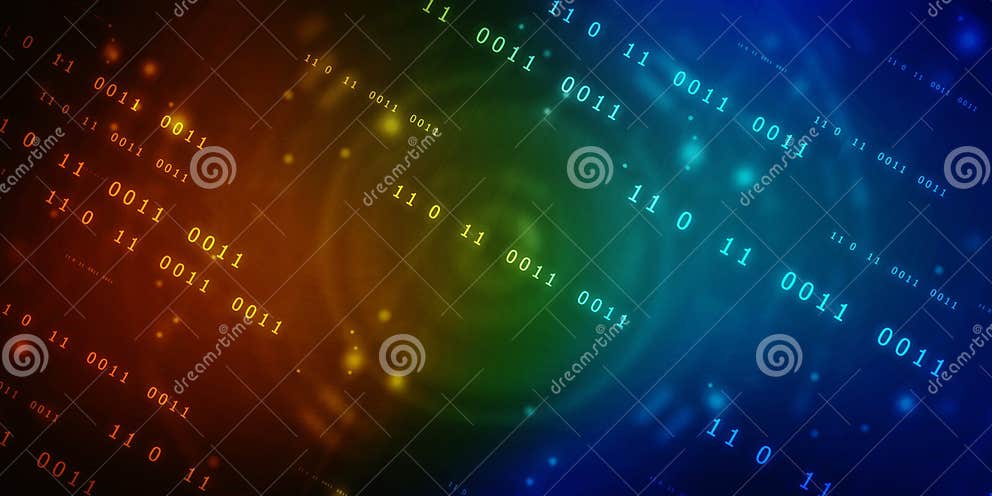 Flowing Number One and Zero Text in Binary Code Format in Technology Background Stock ...