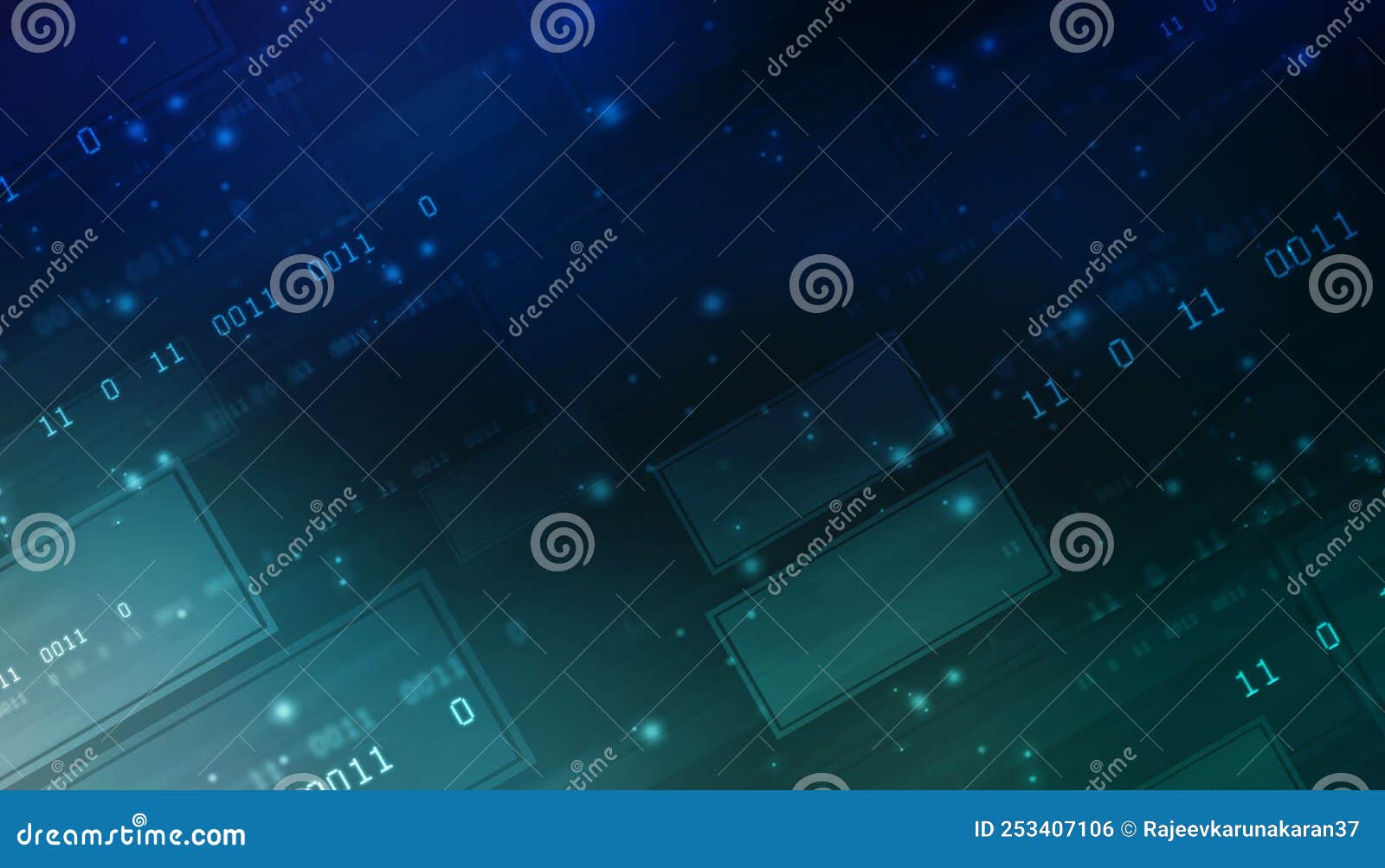 Flowing Number One and Zero Text in Binary Code Format in Technology Background. Stock ...