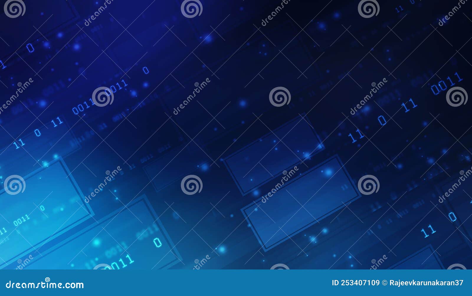 Flowing Number One and Zero Text in Binary Code Format in Technology Background. Stock ...