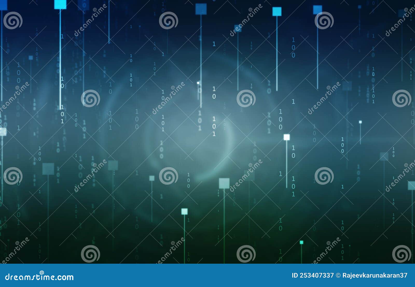 Flowing Number One and Zero Text in Binary Code Format in Technology ...